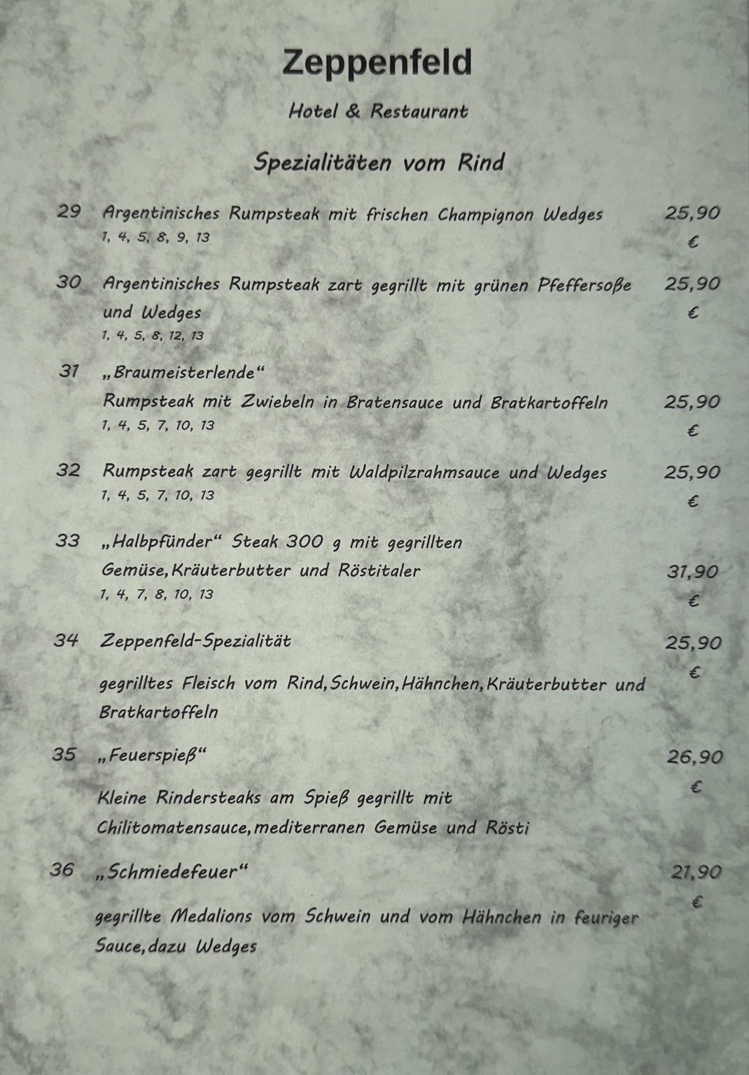 Speisekarte – Hotel – Restaurant Zeppenfeld